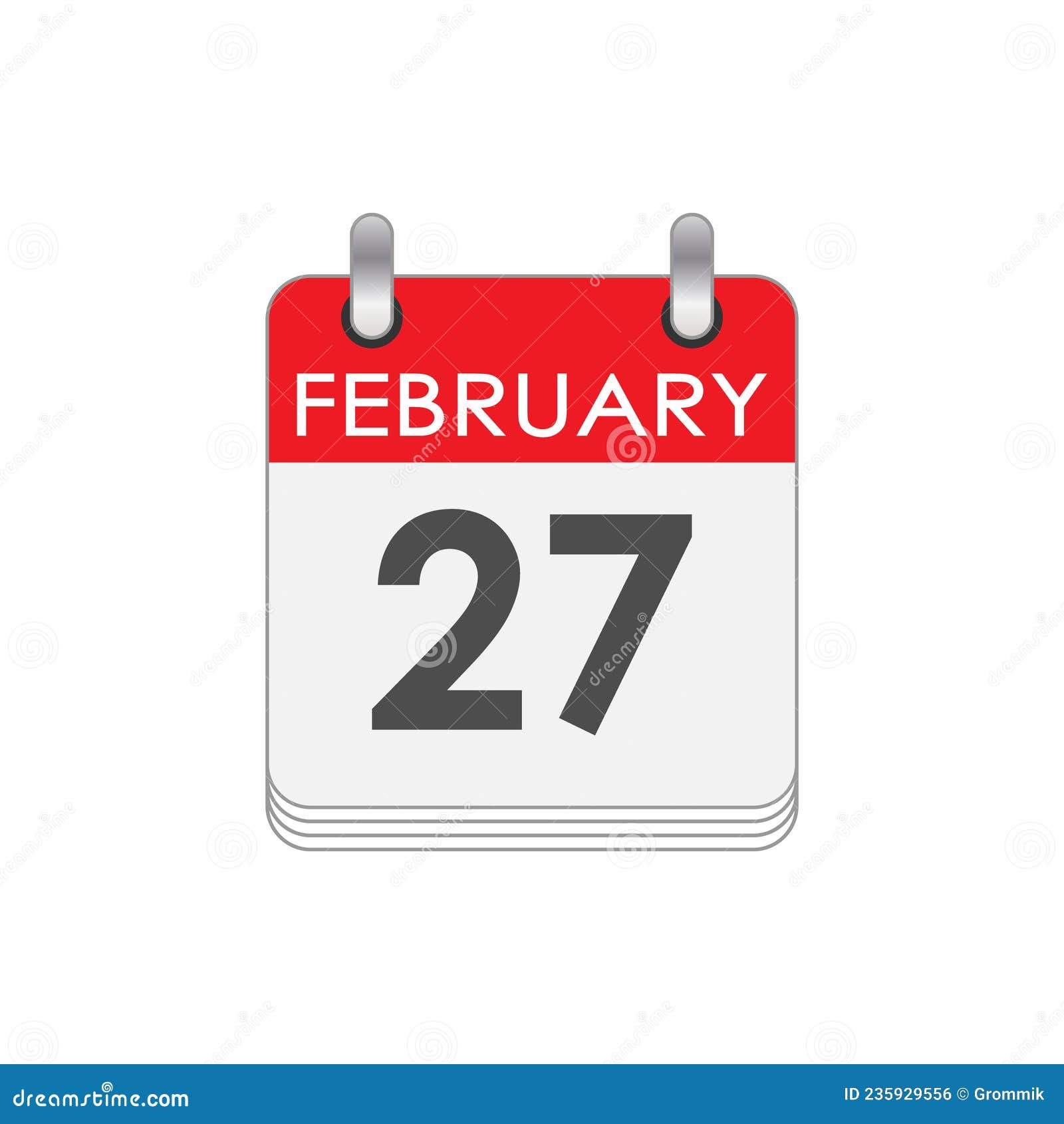 February 27. a Leaf of the Flip Calendar with the Date of February 27 ...