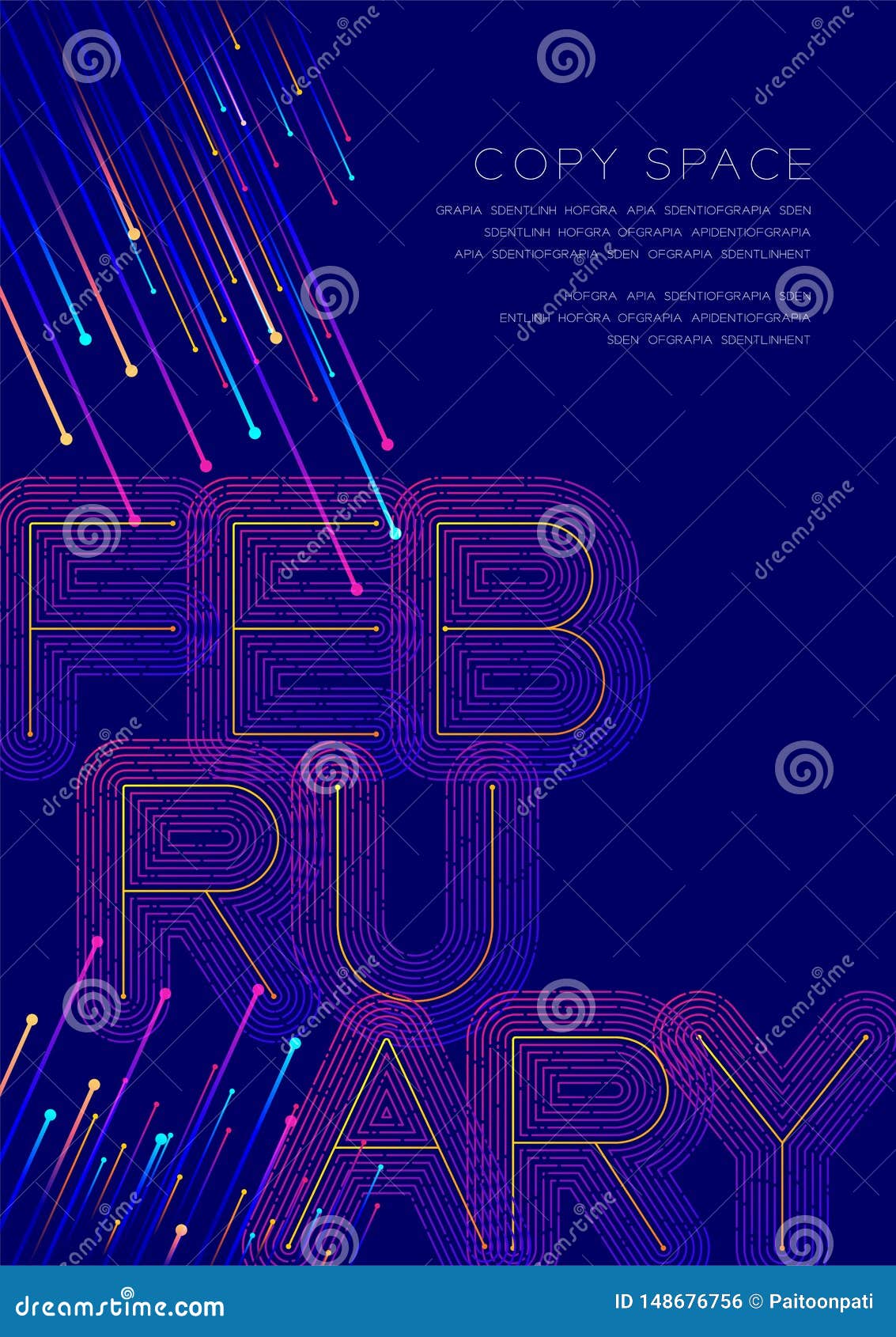 February Month Big Text Dot and Dash Line Pattern Layer Overlay, Poster ...