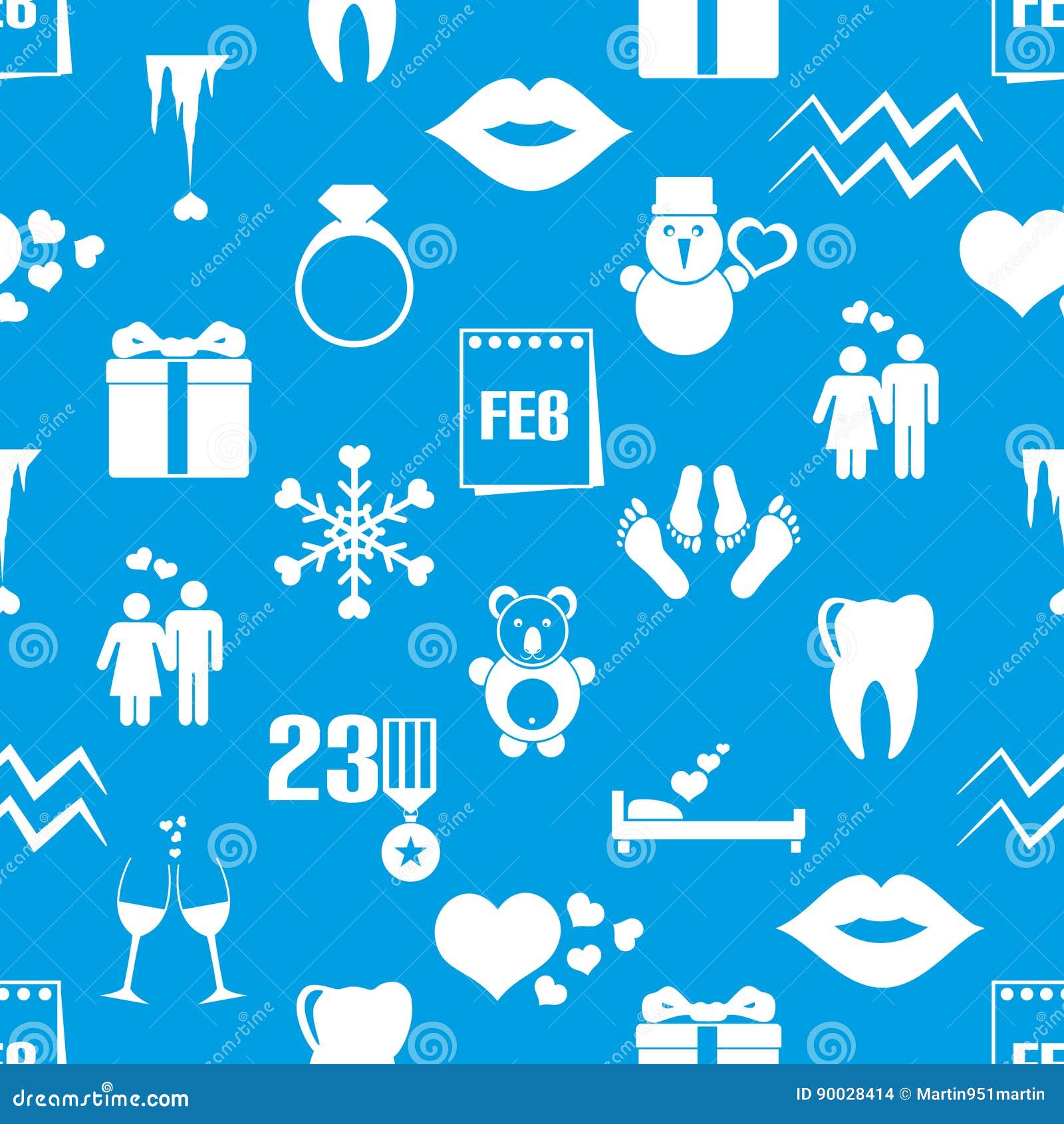 February Month Theme Set of Simple Icons Blue and White Pattern Eps10 ...