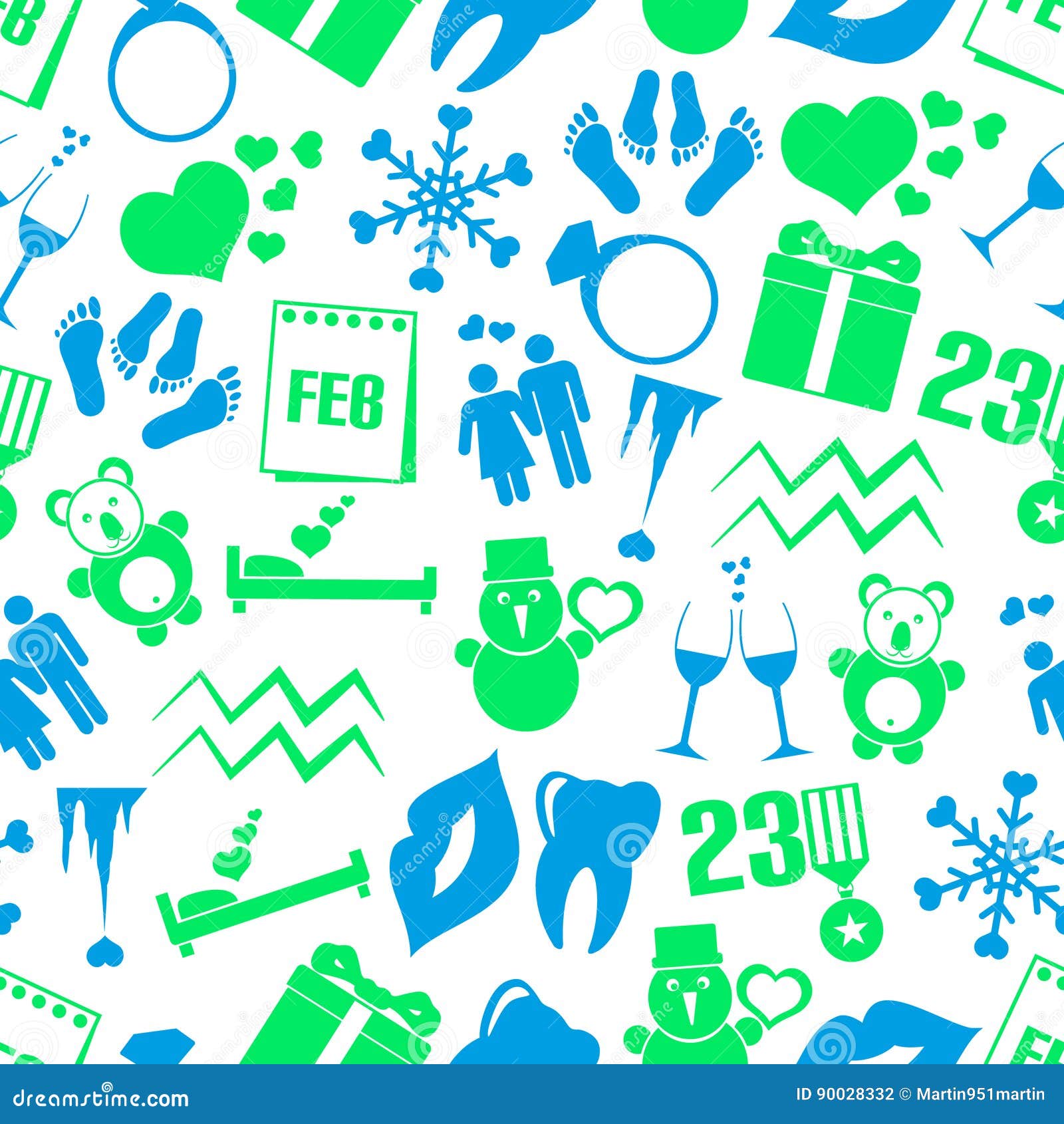 February Month Theme Set of Simple Icons Seamless Pattern Eps10 Stock ...
