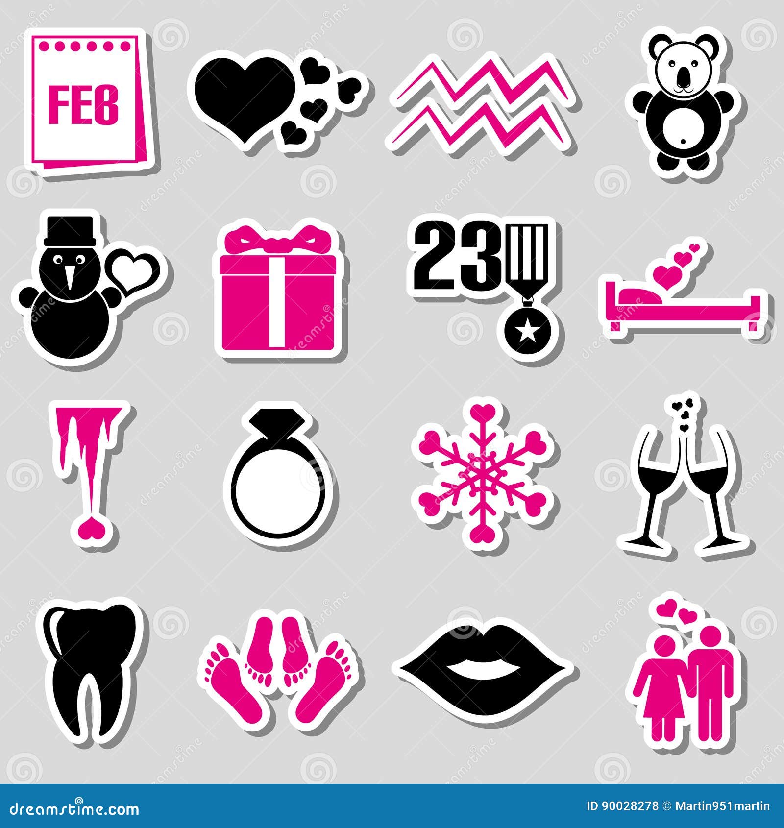 February Month Theme Set of Simple Stickers Eps10 Stock Vector ...