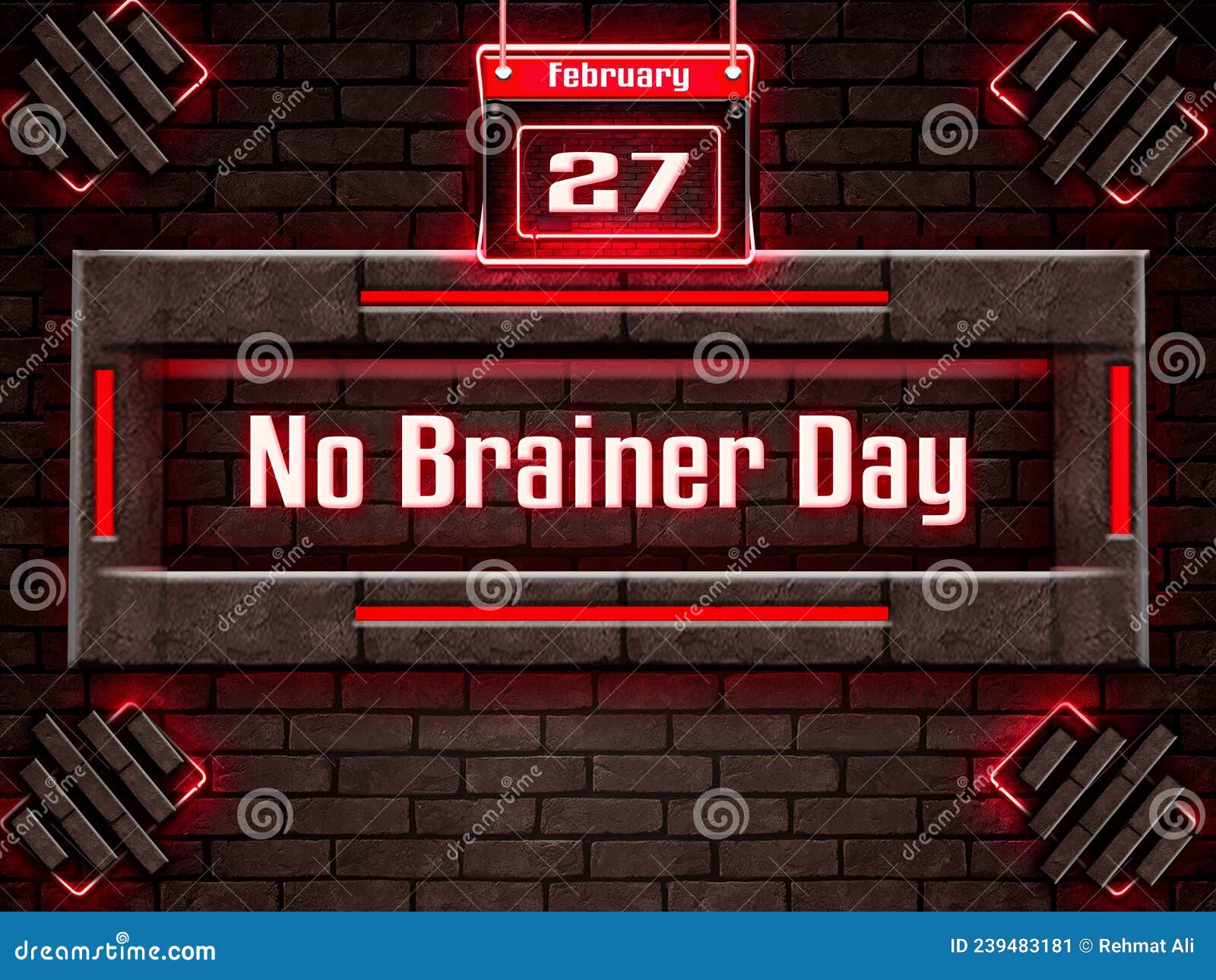 27 February, No Brainer Day, Neon Text Effect on Bricks Background ... 27 February, No Brainer Day, Neon Text Effect on Bricks Background ...