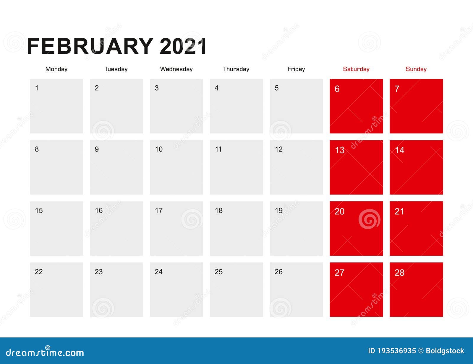 2021 February Planner Calendar Design. Week Starts from Monday Stock ...