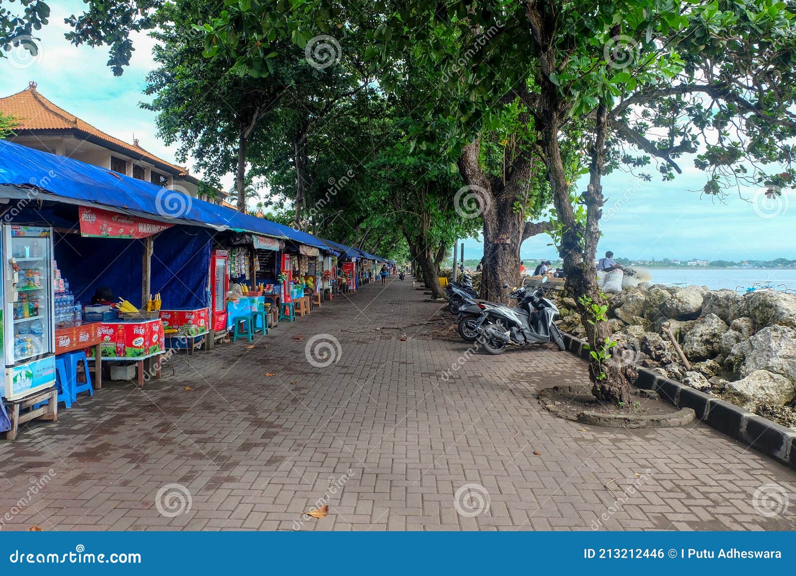 Sanur Beach Side Road, with Local Traders Lined Up on the Right Side of ...