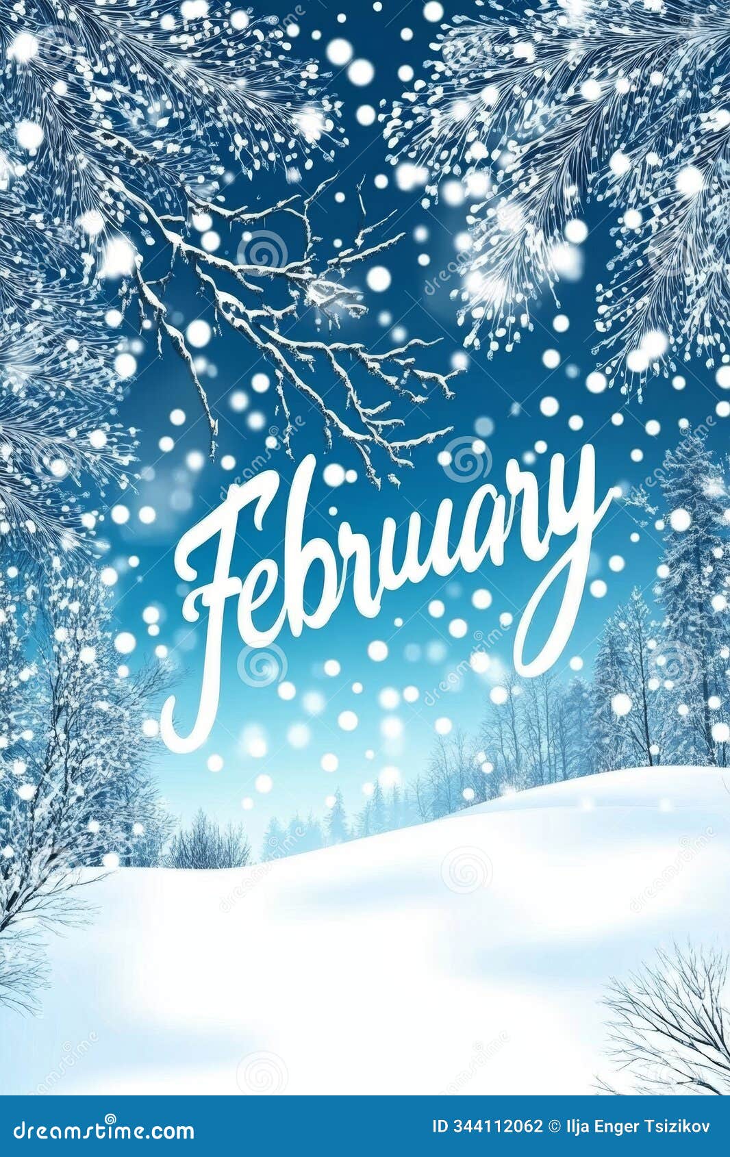 February Snowfall a Serene Winter Wonderland with Falling Snow and Snow ...