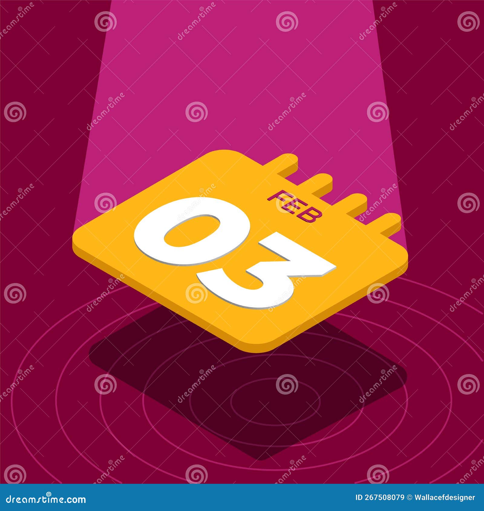 February 3rd - Yellow 3D Calendar Floating with Spotlight Stock Vector ...