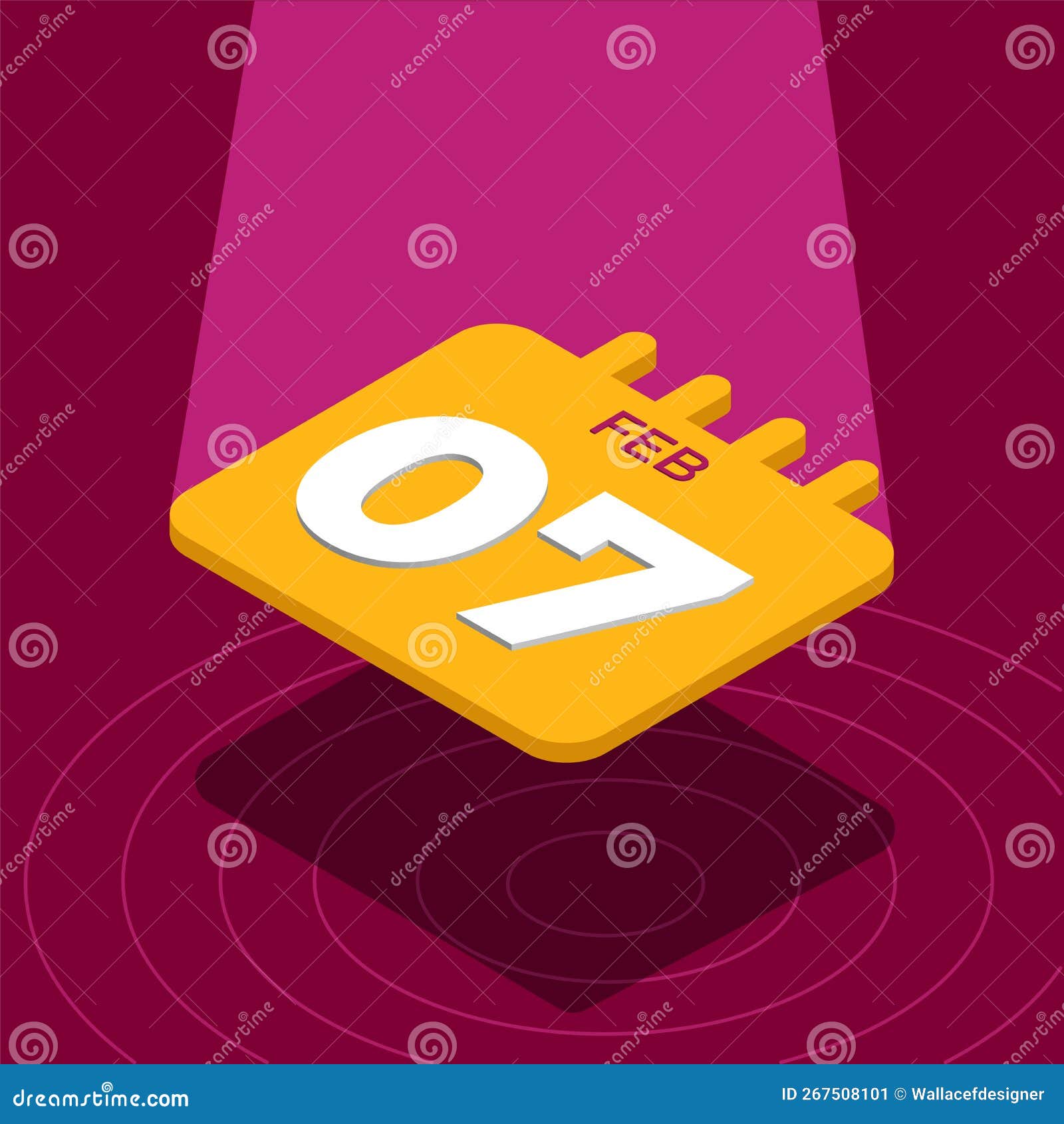 February 7th - Yellow 3D Calendar Floating with Spotlight Stock ...