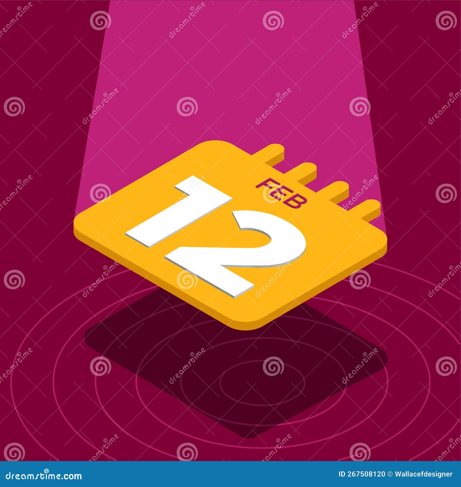 February 12th - Yellow 3D Calendar Floating with Spotlight Stock ...
