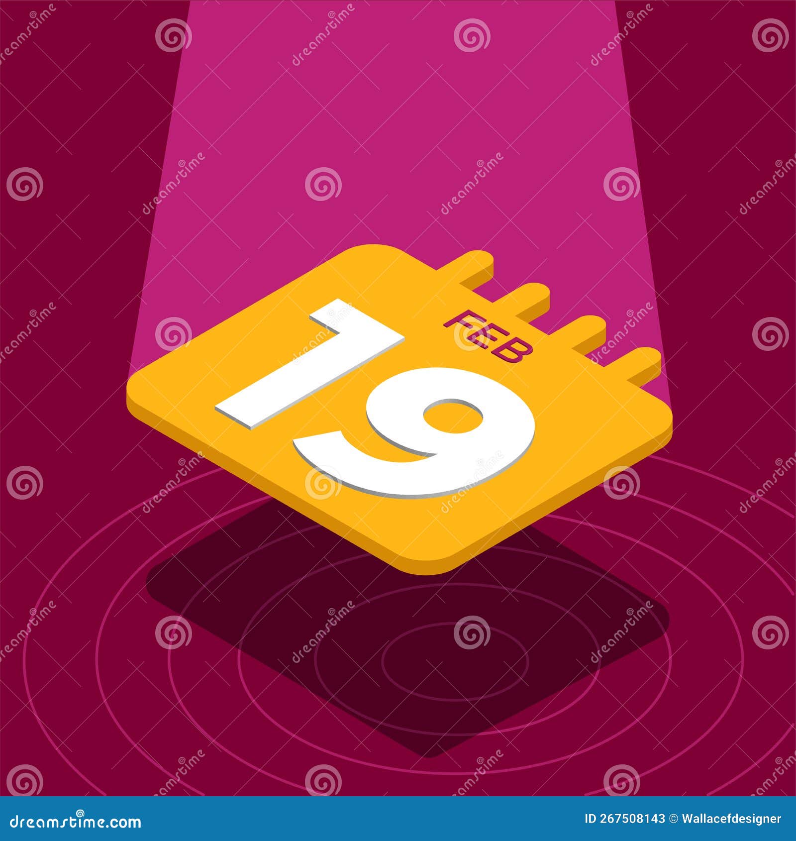 February 19th - Yellow 3D Calendar Floating with Spotlight Stock ...