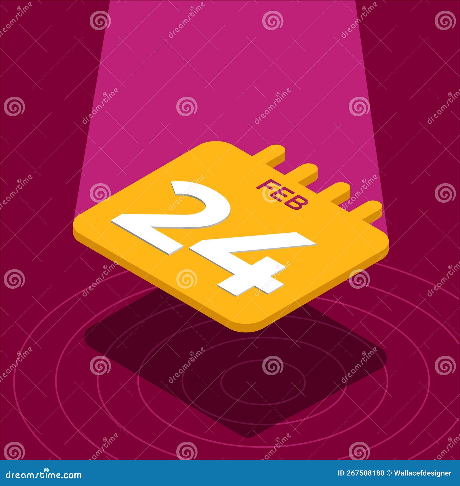 February 24th - Yellow 3D Calendar Floating with Spotlight Stock ...