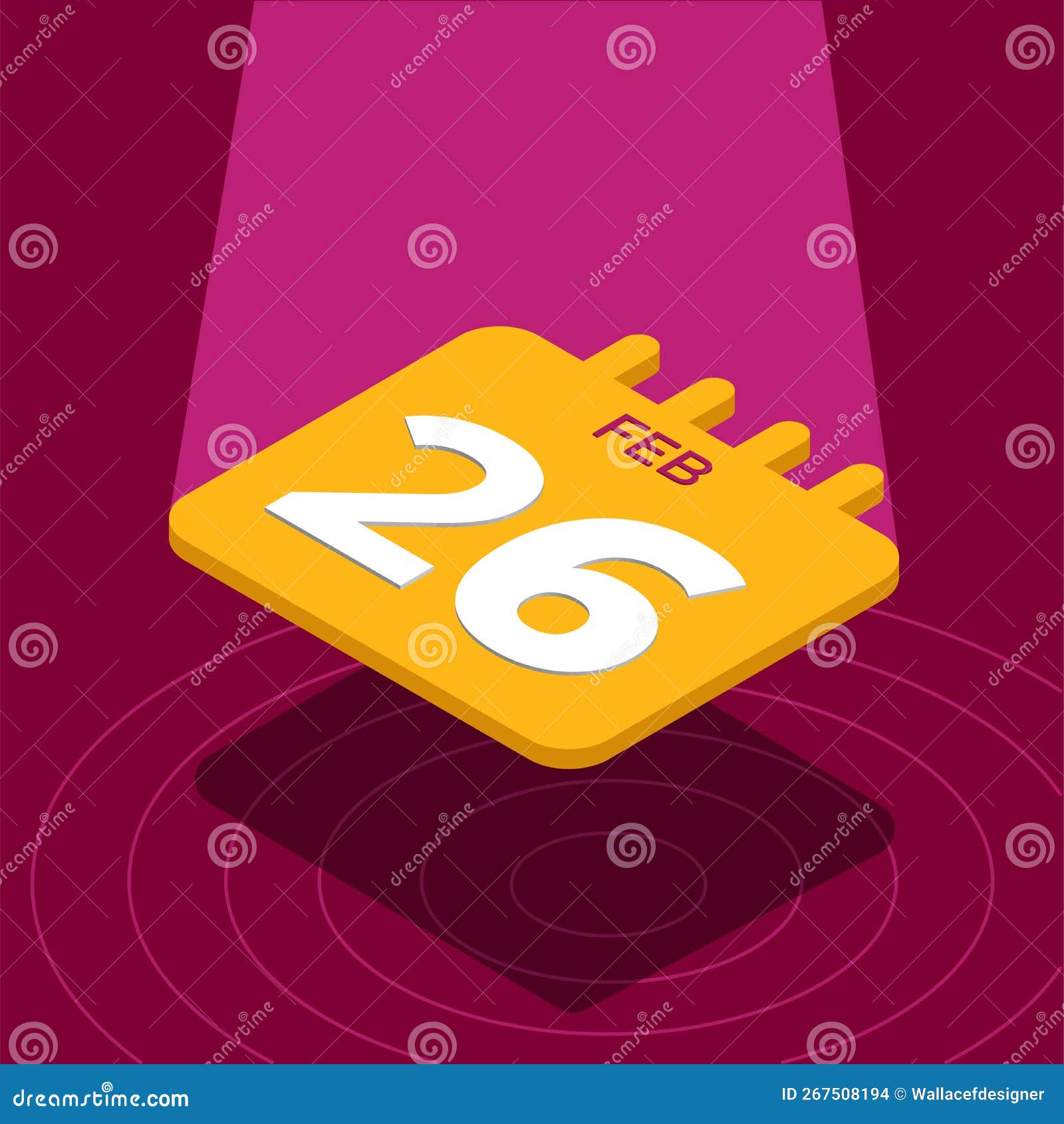 February 26th - Yellow 3D Calendar Floating with Spotlight Stock ...