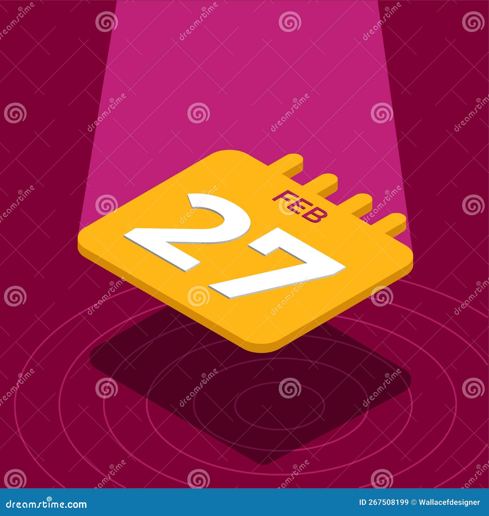 February 27th - Yellow 3D Calendar Floating with Spotlight Stock ...