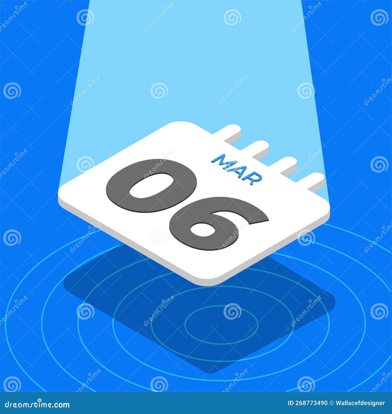 March 6 - 3D White Calendar Floating with Spotlight on Blue Background ...