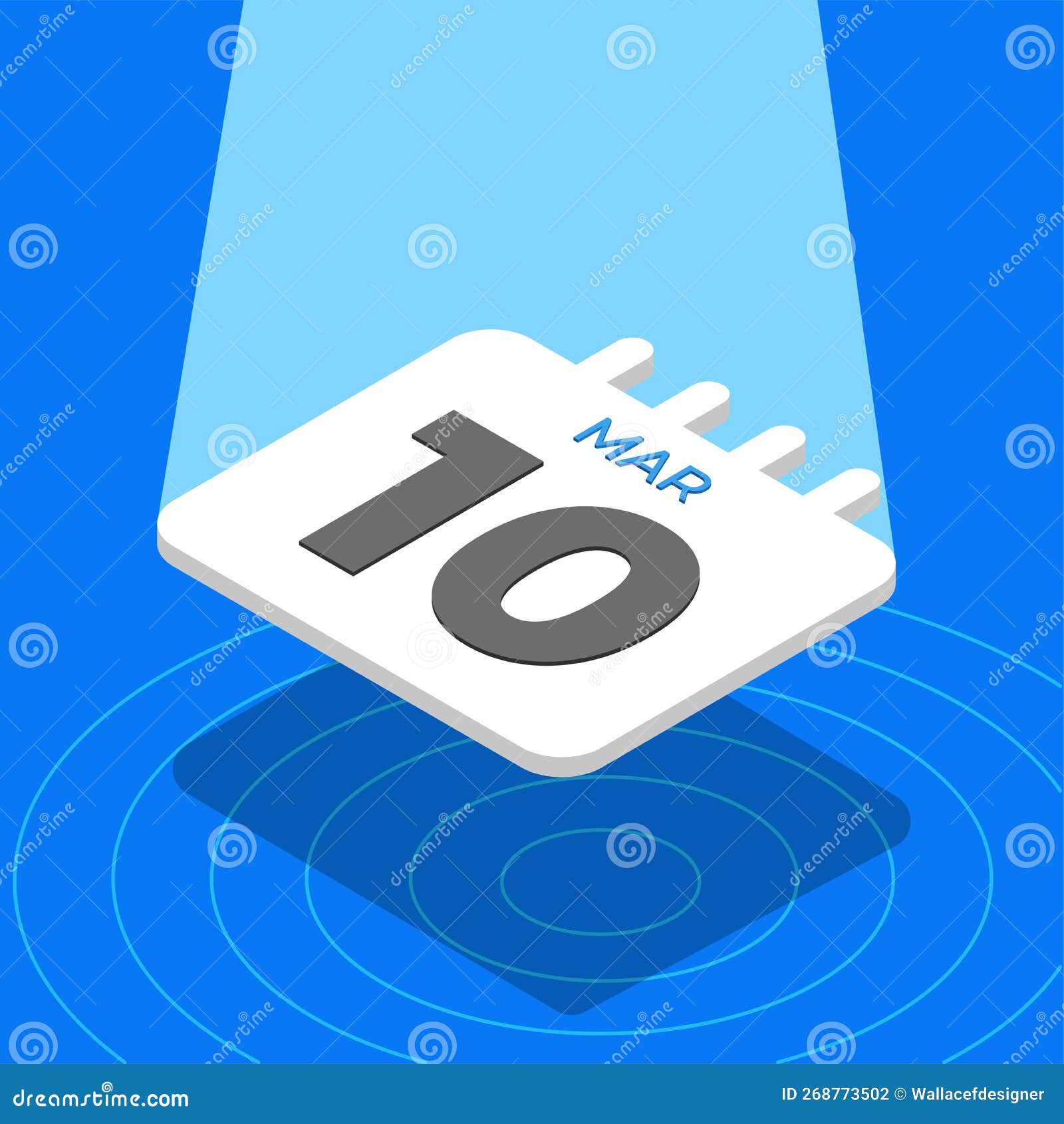 March 10 - 3D White Calendar Floating with Spotlight on Blue Background ...
