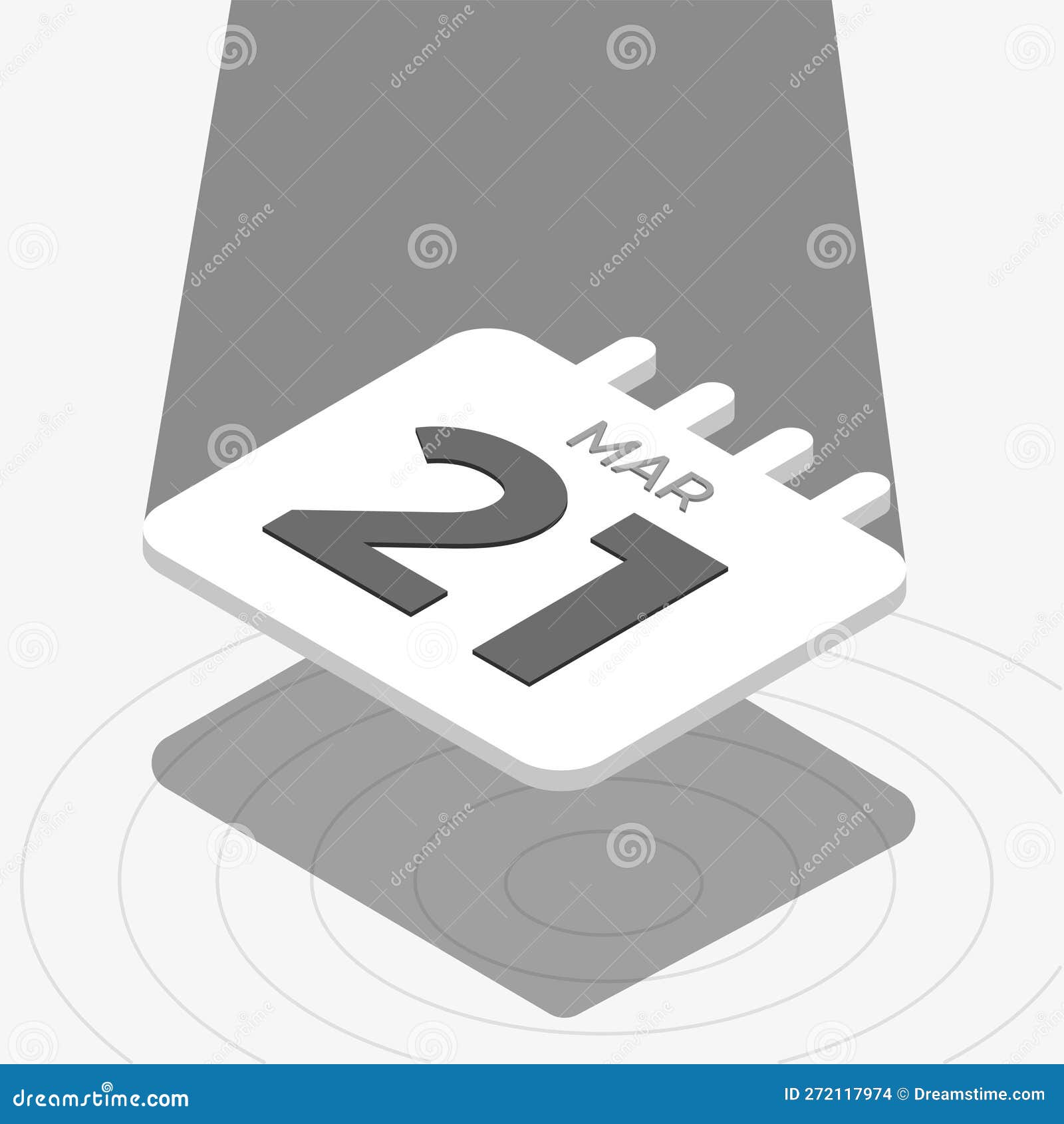March 21 - Black and White 3D Calendar Floating with Spotlight on White ...