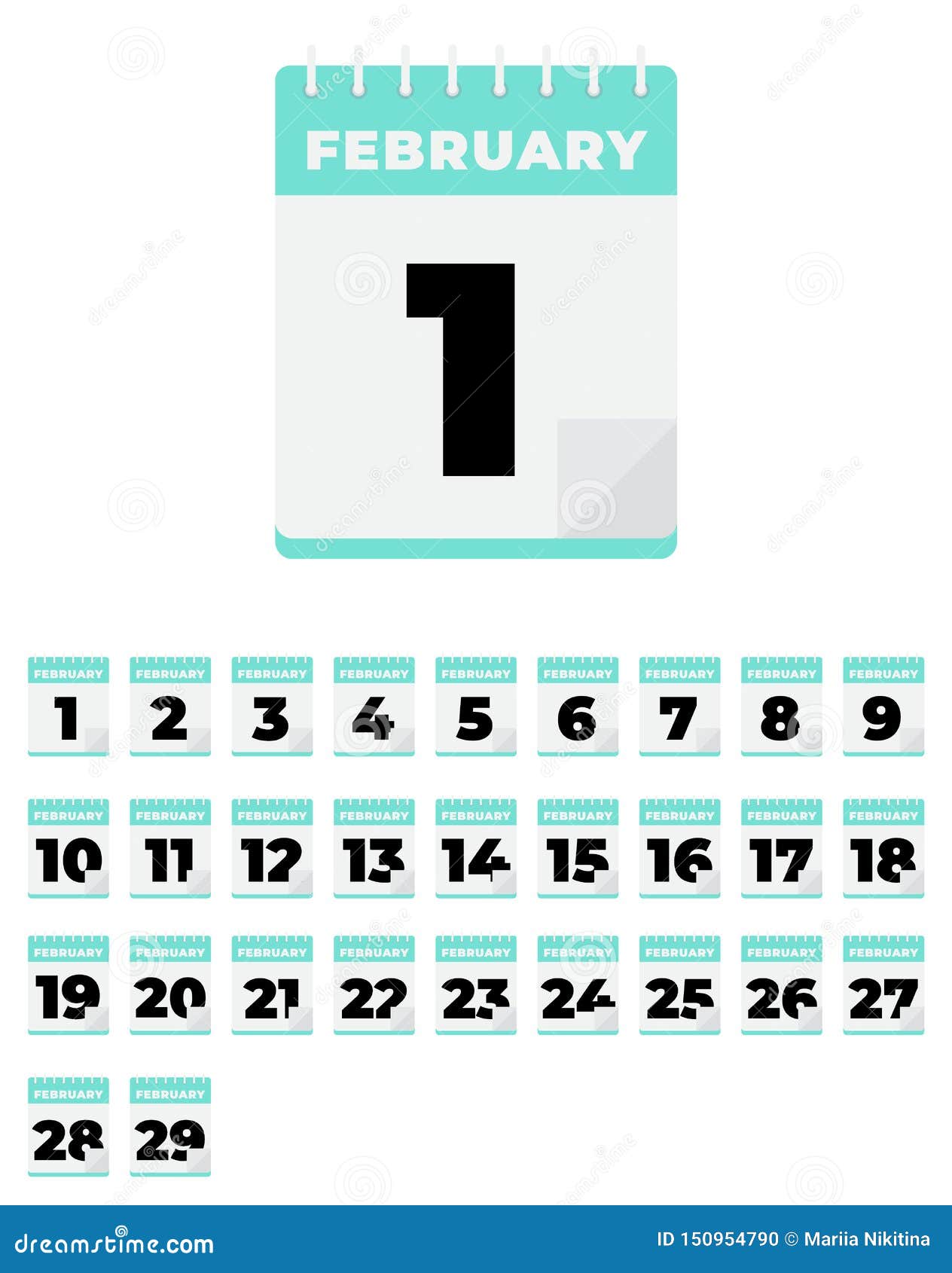 February. Vector Flat daily Calendar Set Stock Vector - Illustration of ...