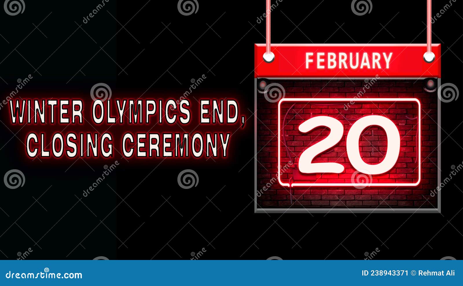 20 February, Winter Olympics End, Closing Ceremony, Neon Text Effect on ...