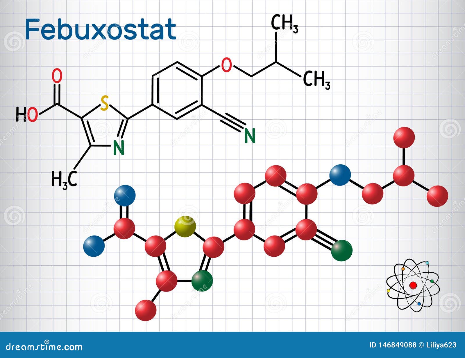 Febuxostatmolecule Structureel Chemisch Formule En Moleculemodel Blad ...