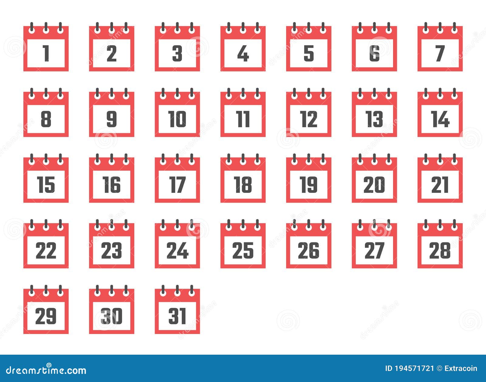 Fechas De Calendario Conjunto De Iconos Planos De 1 a 31 Ilustración ...
