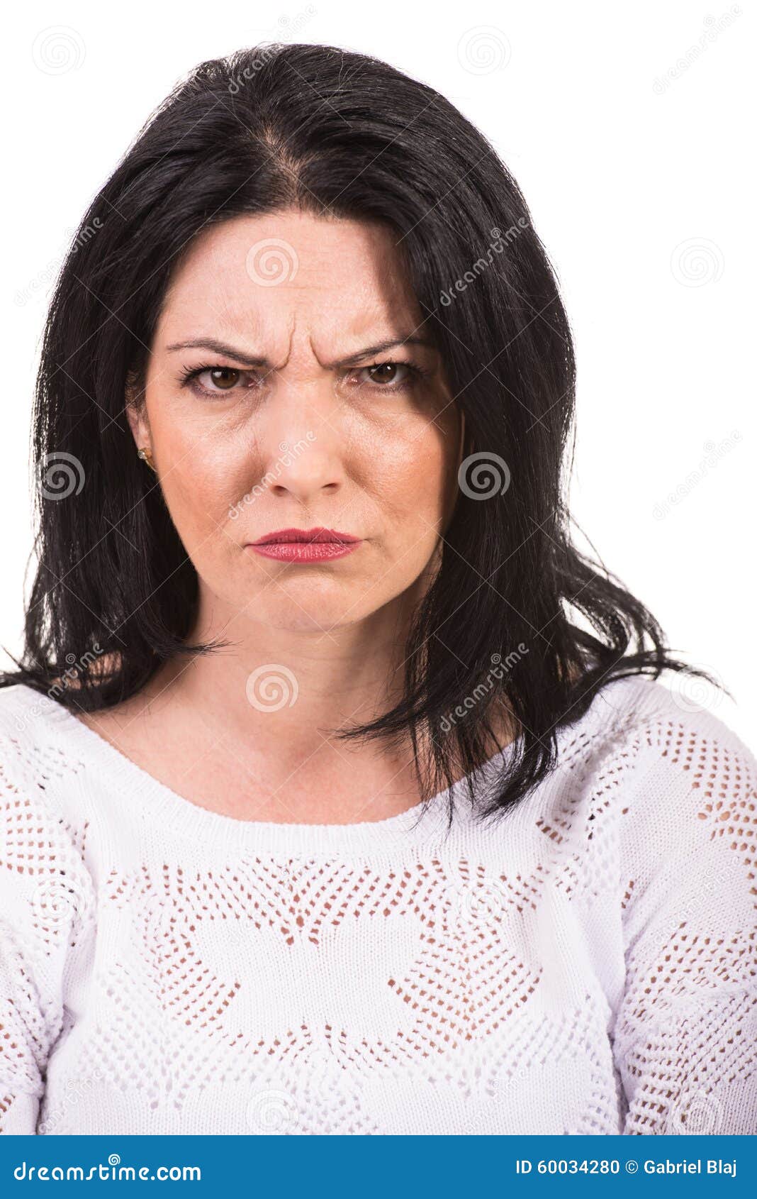 Feche Acima Da Cara Nervosa Da Mulher Foto de Stock - Imagem de meados ...