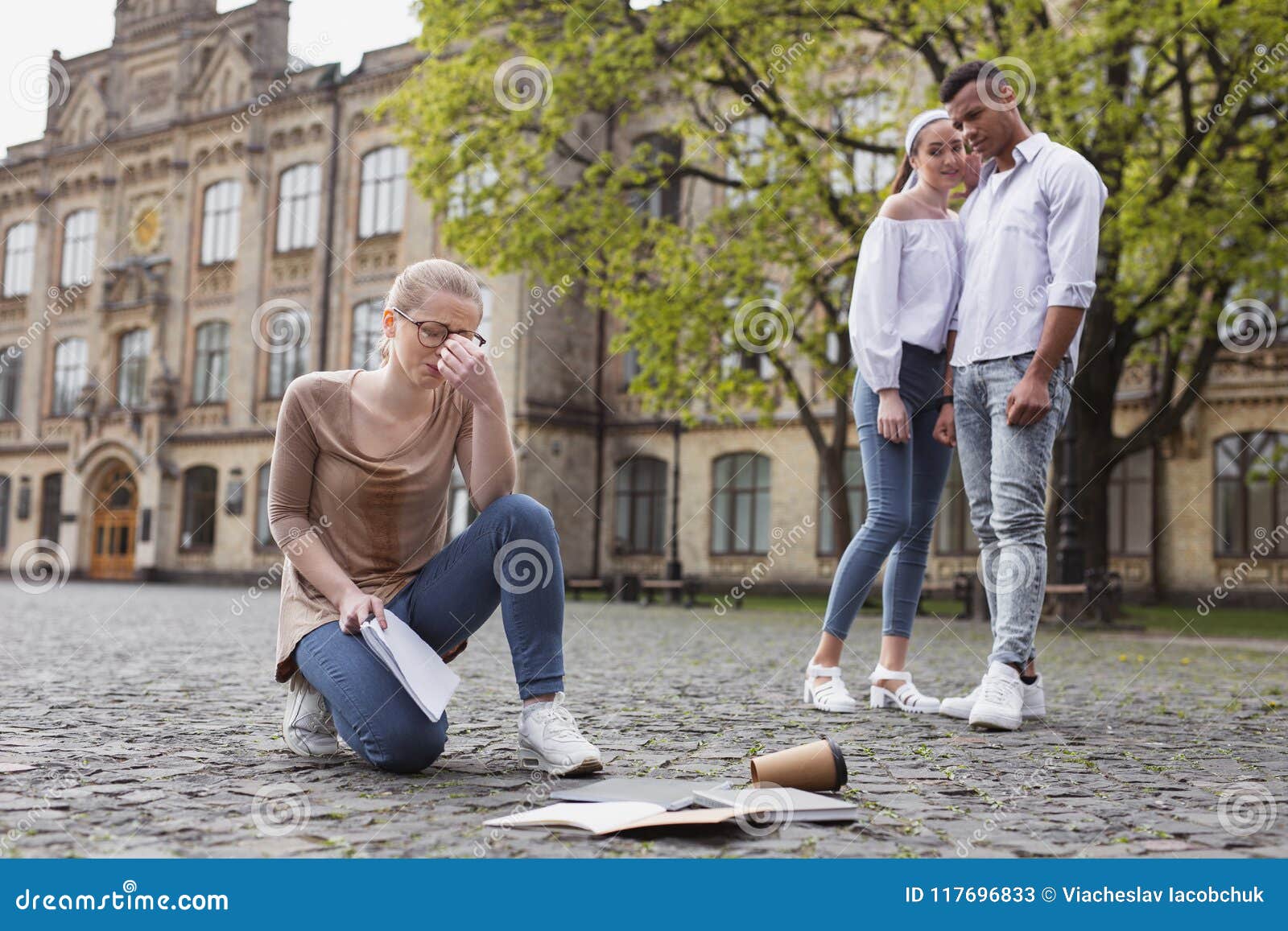 Fed Up Student Crying while Dropping Her Things on the Ground Stock ...