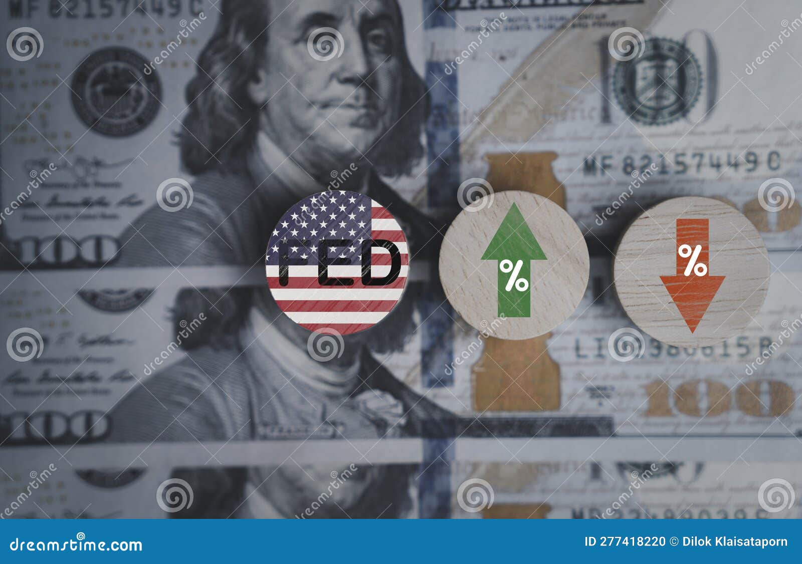 FED Wording with Up and Down Arrow on USD Dollar Banknote for Federal ...