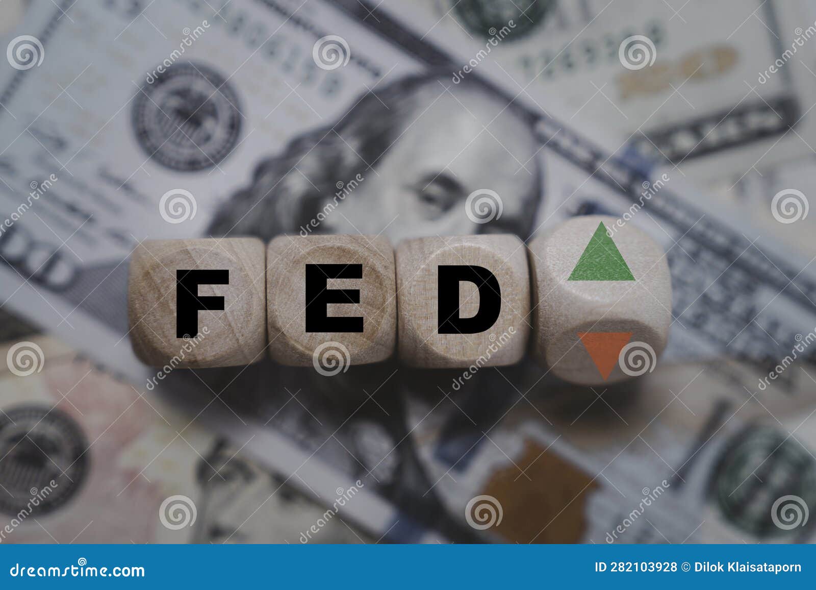 FED Wording with Up and Down Arrow on USD Dollar Banknote for Federal ...