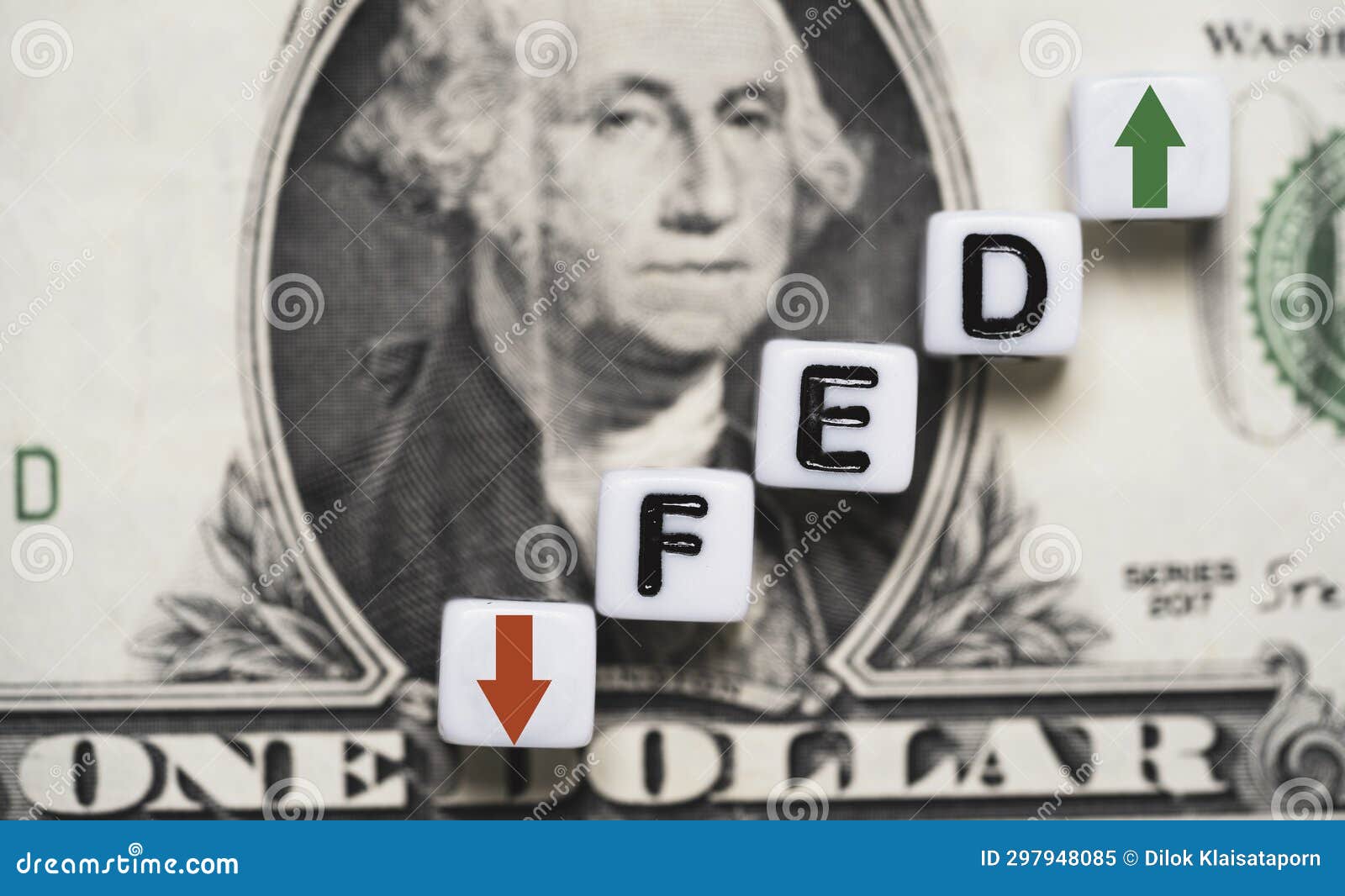 FED Wording with Up and Down Arrow on USD Dollar Banknote for Federal ...
