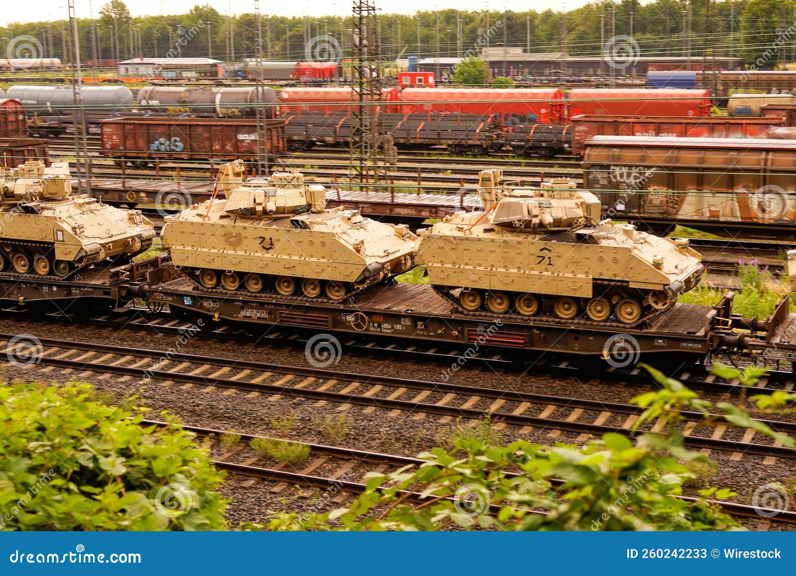 Federal Railway with Military Tanks on Freight Wagons in Germany ...