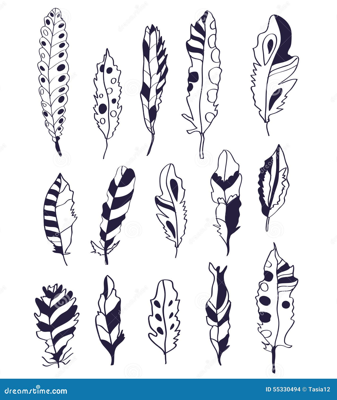 Federn Eingestellt - Linie Hand Gezeichnetes Design Vektor Abbildung ...