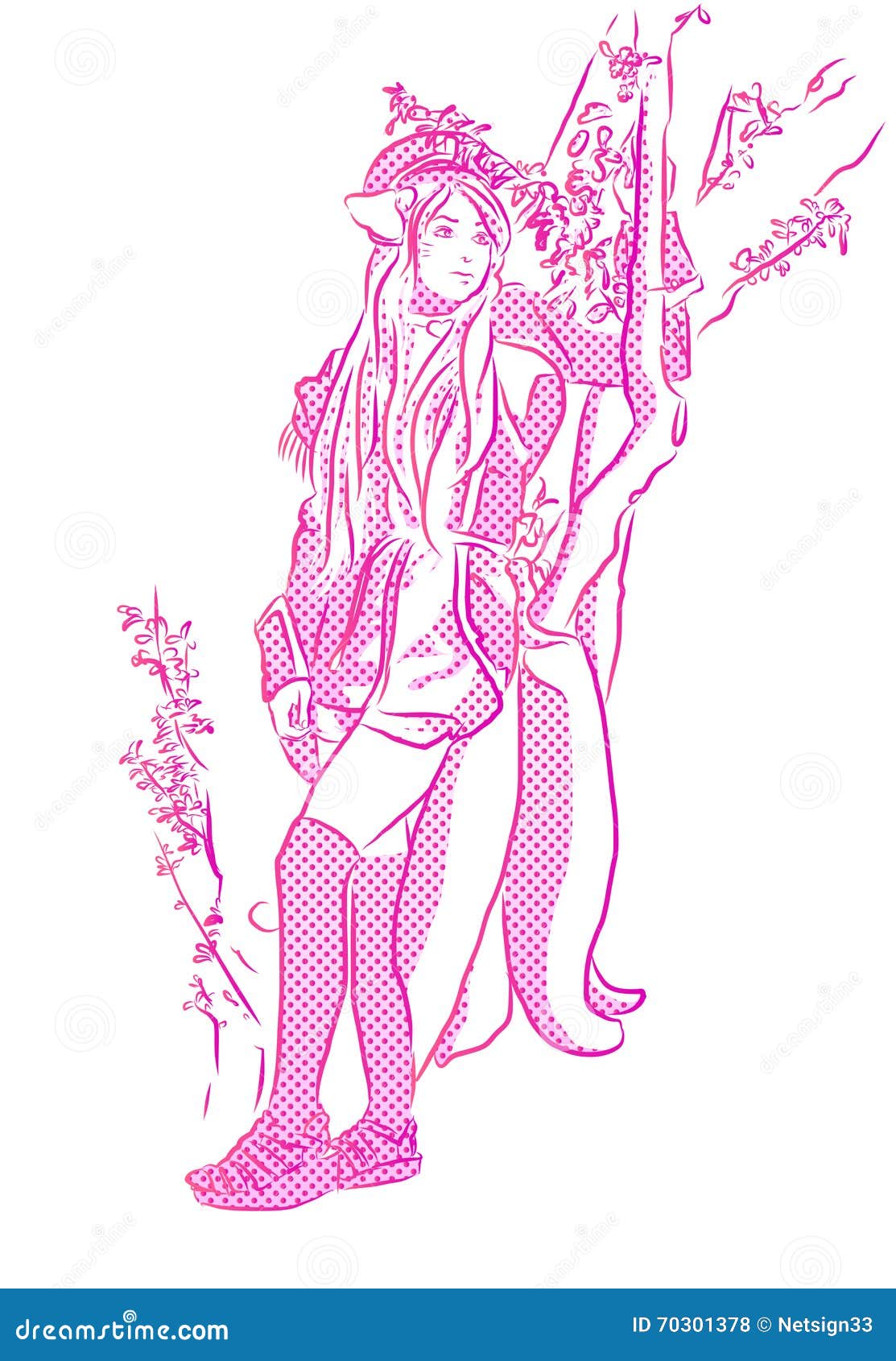 Fee at Cherry Blossom Festival. Stock Vector - Illustration of magic ...