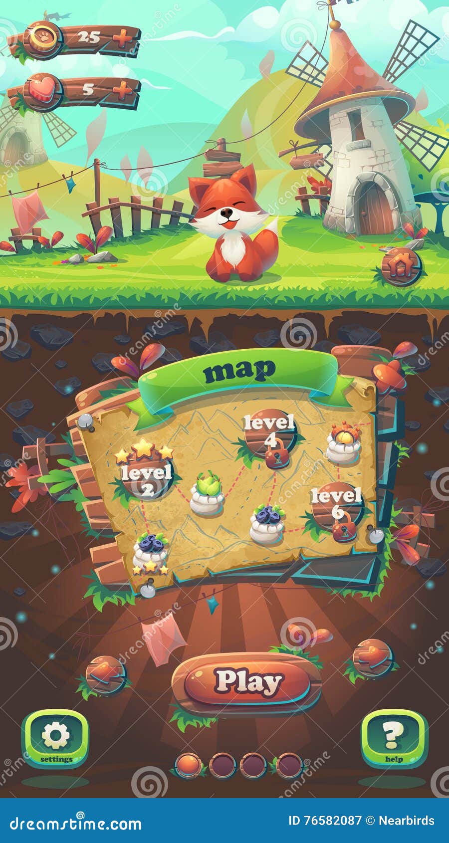 Feed the Fox GUI Match 3 Map Window Stock Vector - Illustration of ...