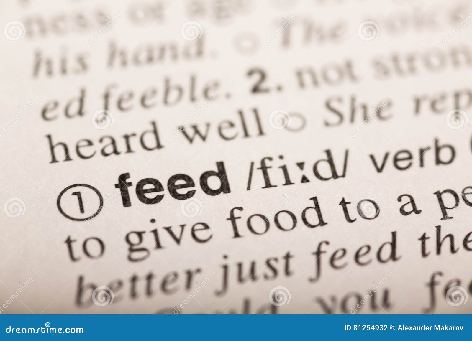 Feed - word in dictionary stock photo. Image of define - 81254932