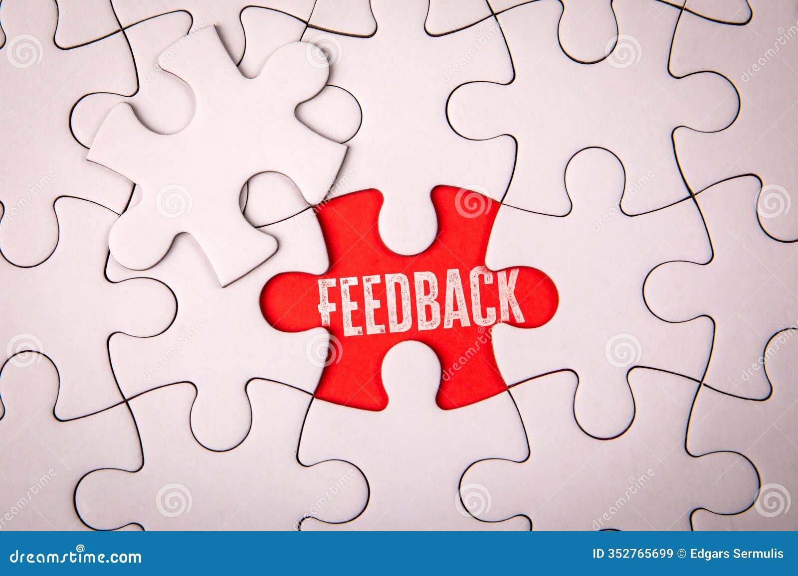 Feedback Concept. White Puzzle Pieces on an Red Background Stock Image ...