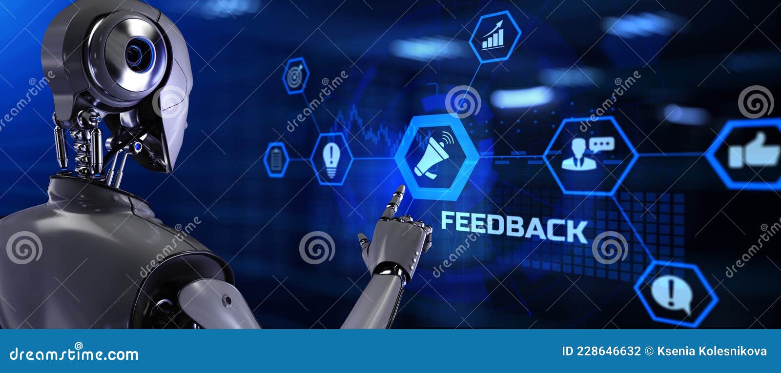 Feedback Customer Satisfaction Review. Robot Pressing Button on Virtual ...