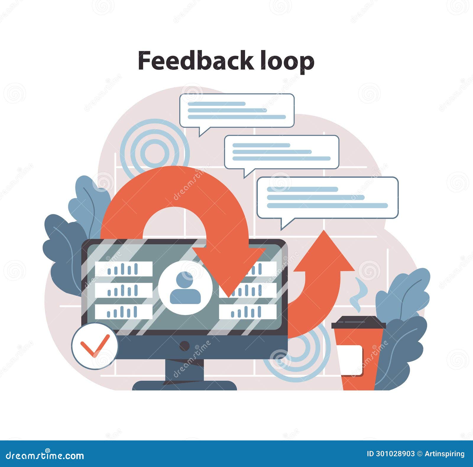 Feedback Loop Concept. Desktop Displays Data Analysis while Continuous Stock Illustration ...