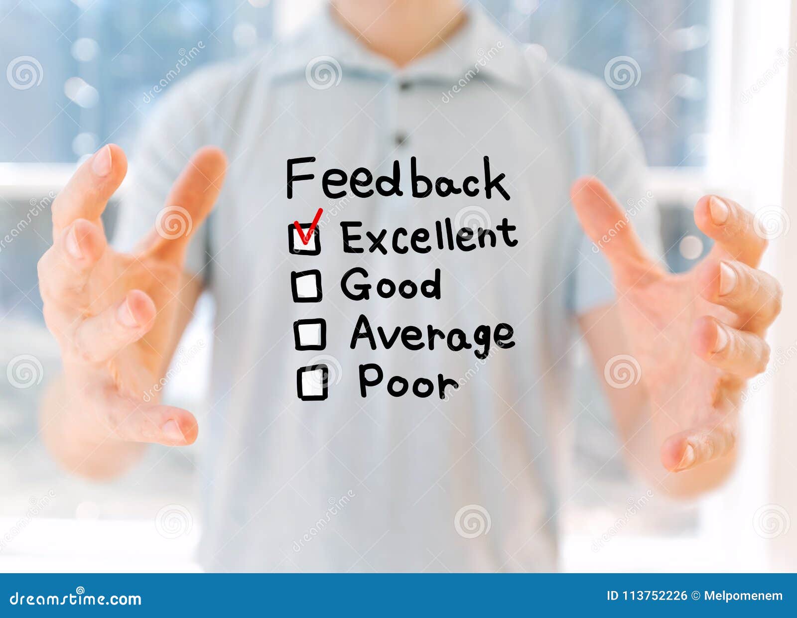 Feedback with Man Holding His Hands Stock Photo - Image of ...