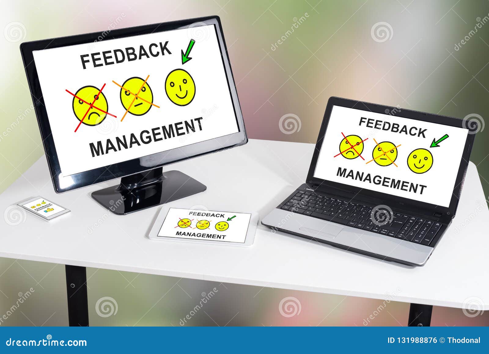 Feedback Management Concept on Different Devices Stock Photo - Image of ...