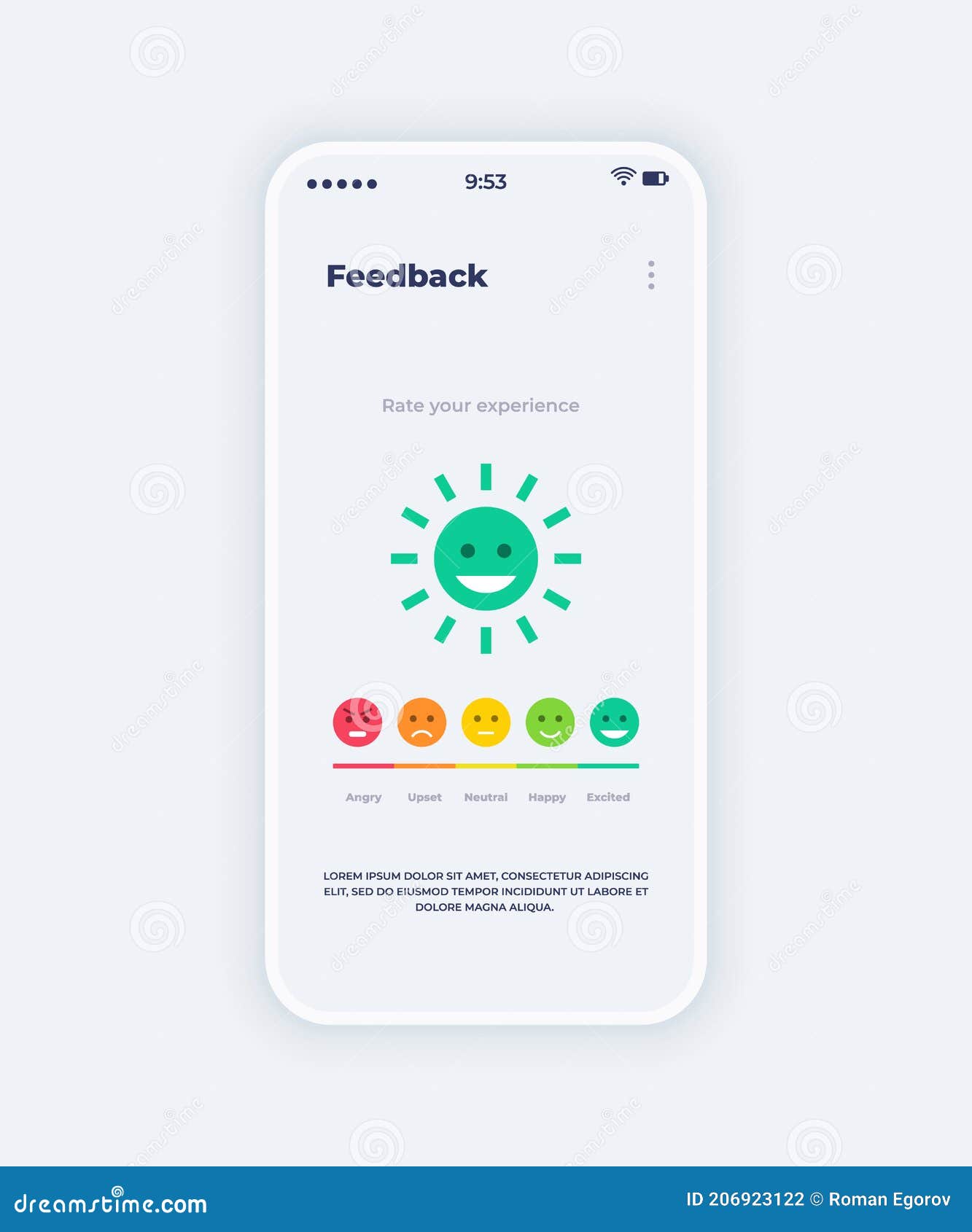 Feedback Mobile App. Smartphone Onboard Screen with Emoticons and Mood ...