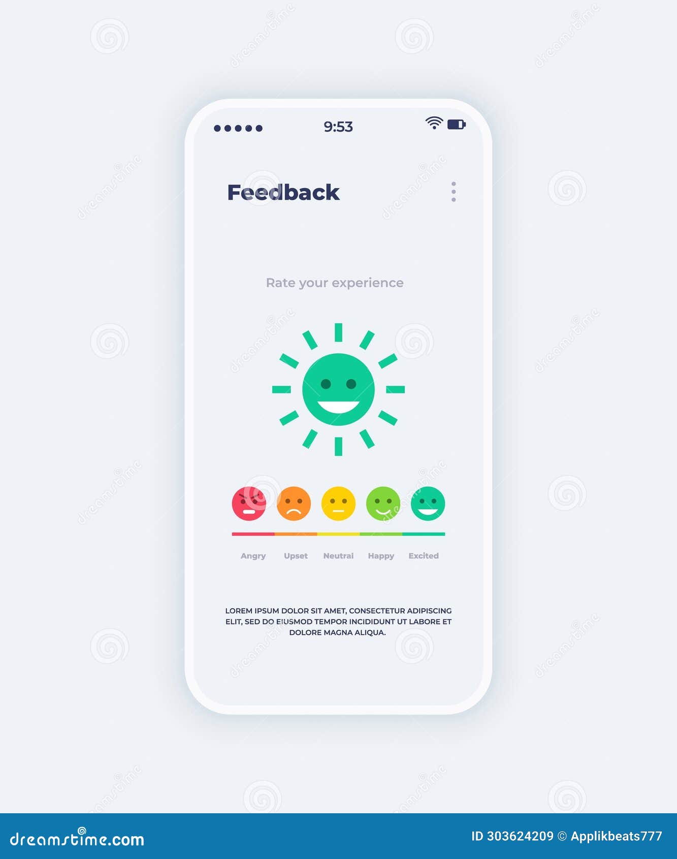 Feedback Mobile App. Smartphone Onboard Screen with Emoticons and Mood ...