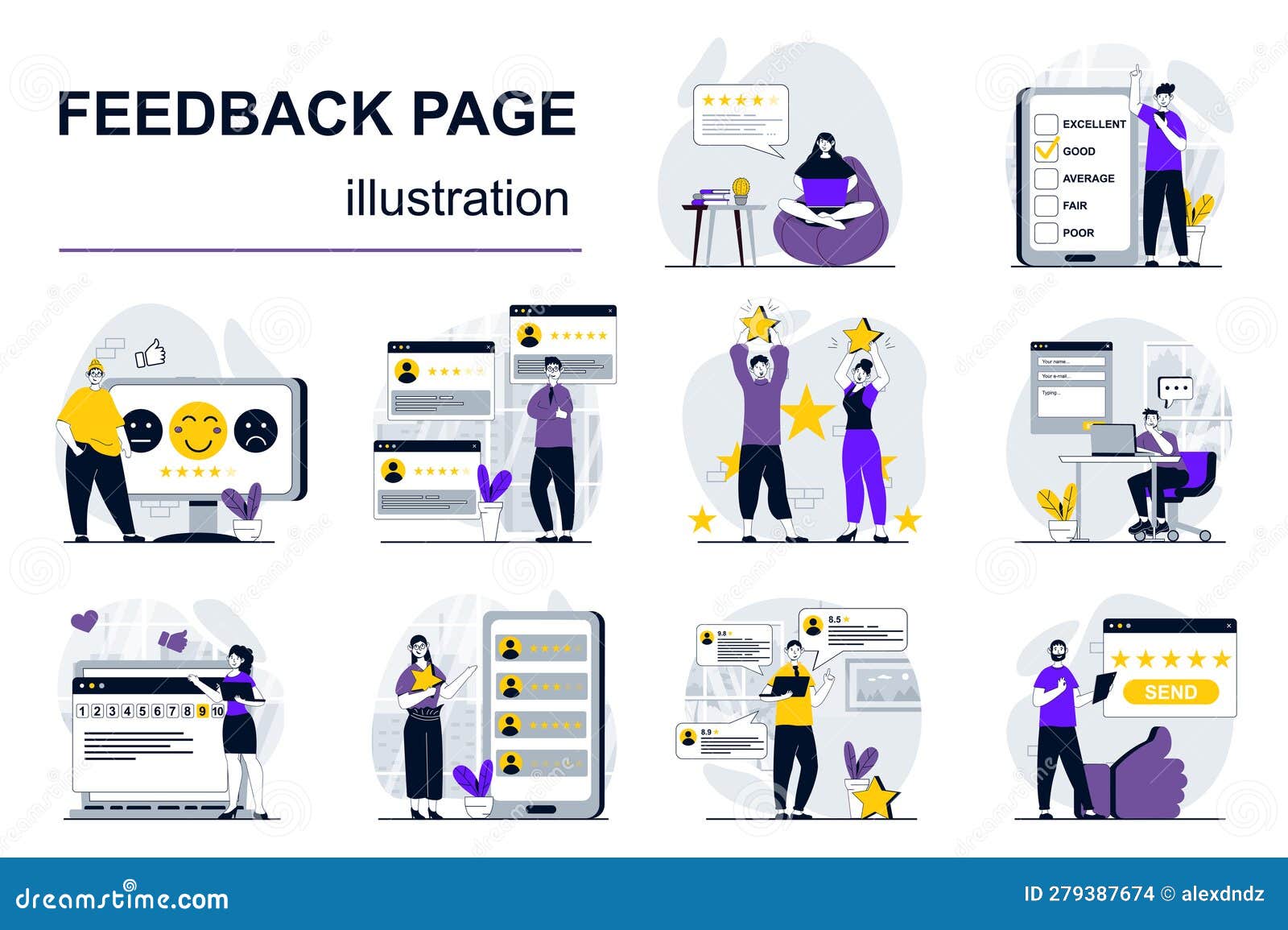 Feedback Page Concept with Character Situations Mega Set. Vector ...