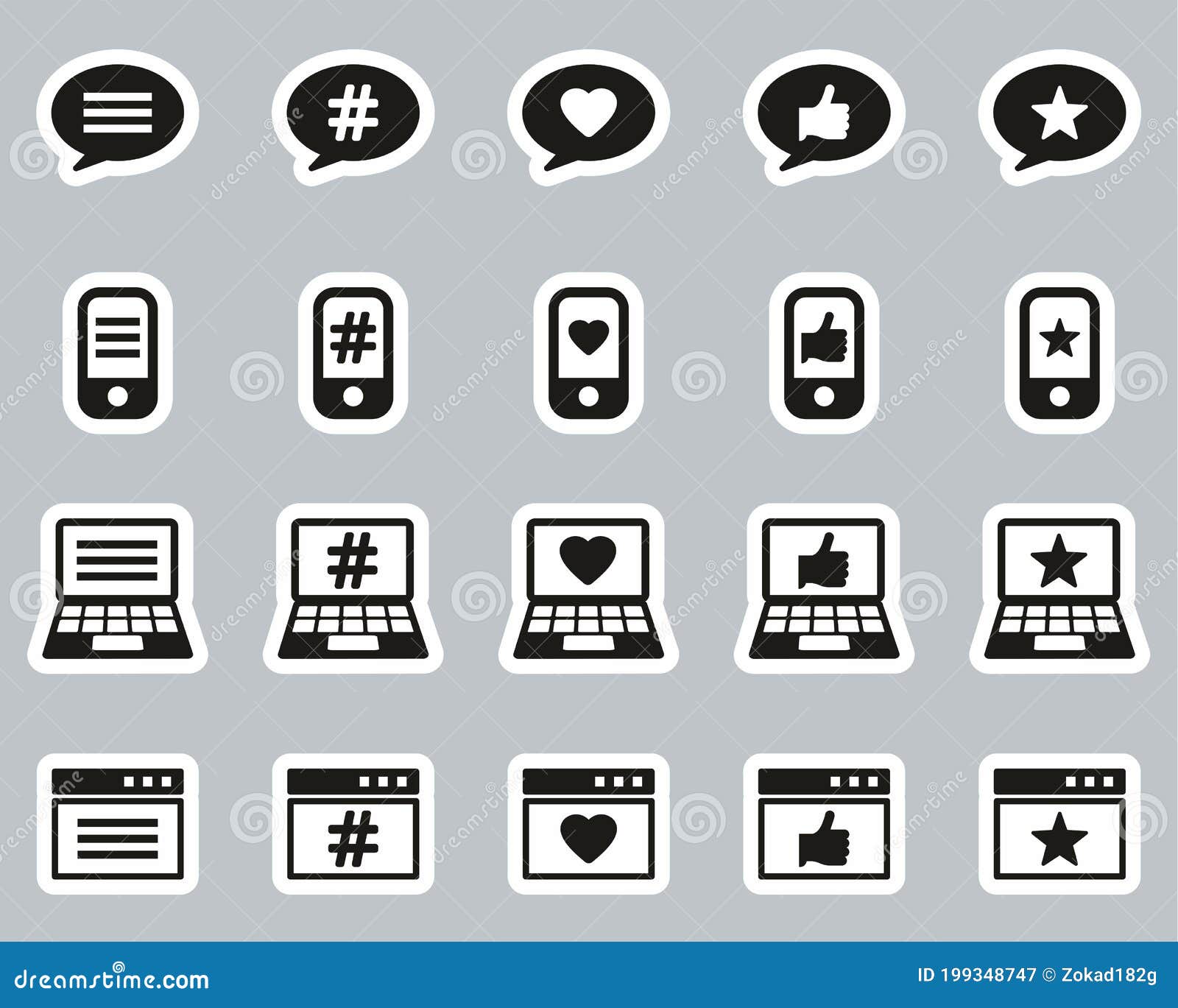 Feedback & Rating Icons Black & White Sticker Set Big Stock Vector ...