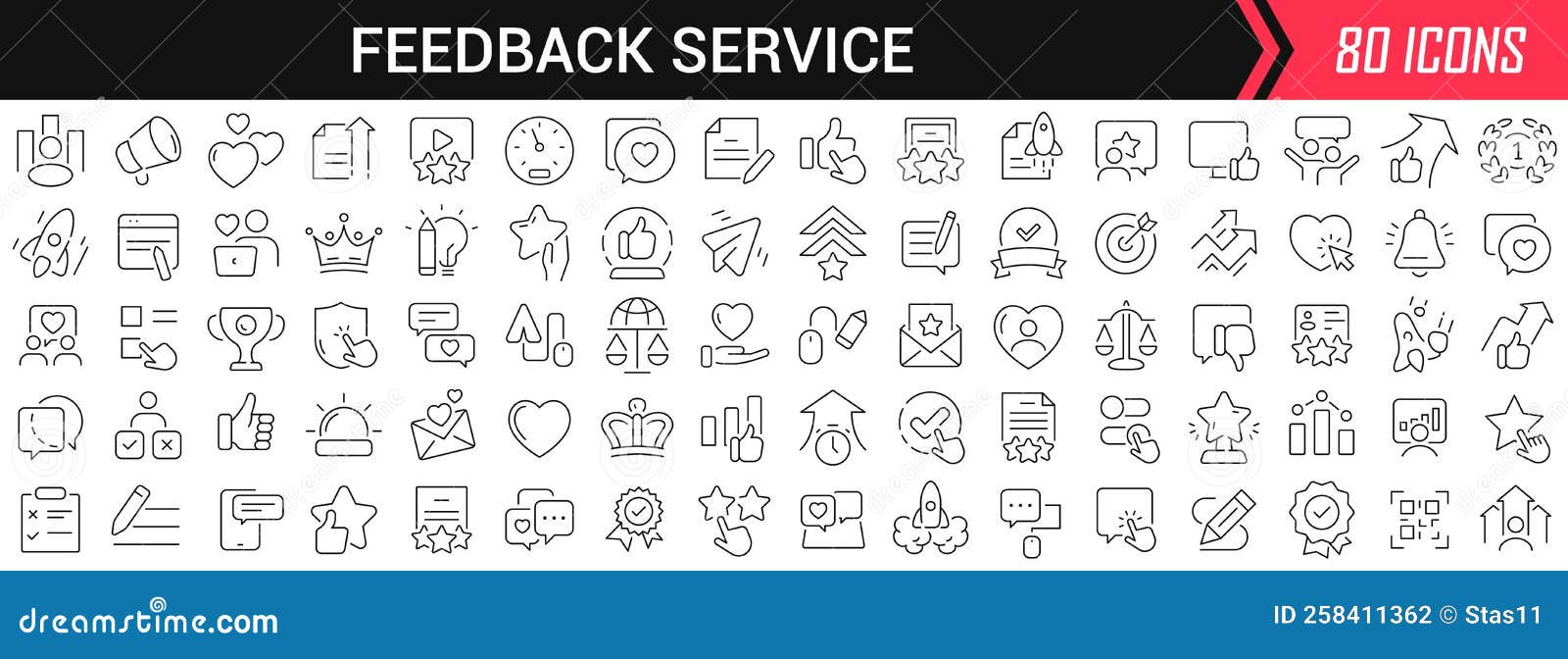 Feedback Service Linear Icons in Black. Big UI Icons Collection in a ...