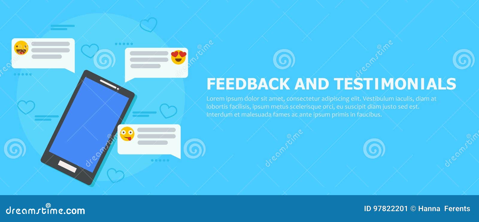 Feedback and Testimonials Banner. Phone with Reviews, Emoticons and ...