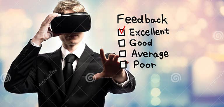 Feedback Text with Businessman Using a Virtual Reality Stock Photo ...