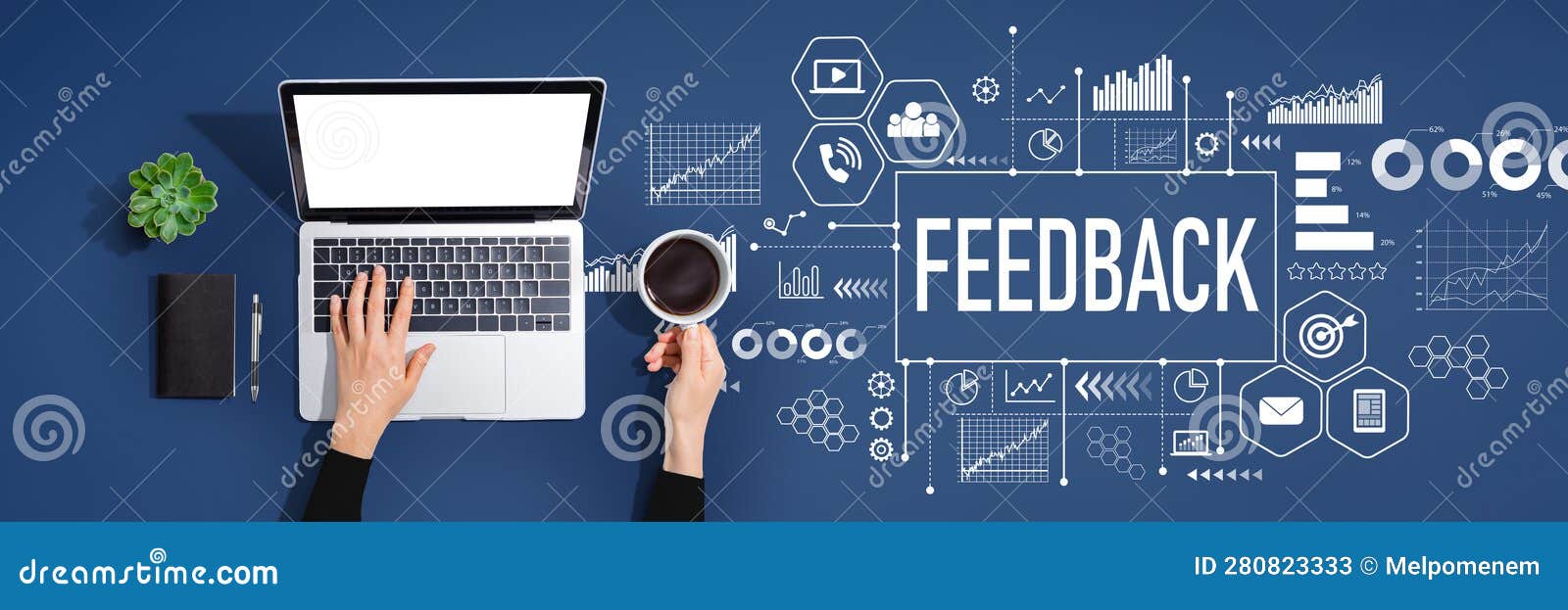 Feedback Theme with Person Using Laptop Computer Stock Illustration ...