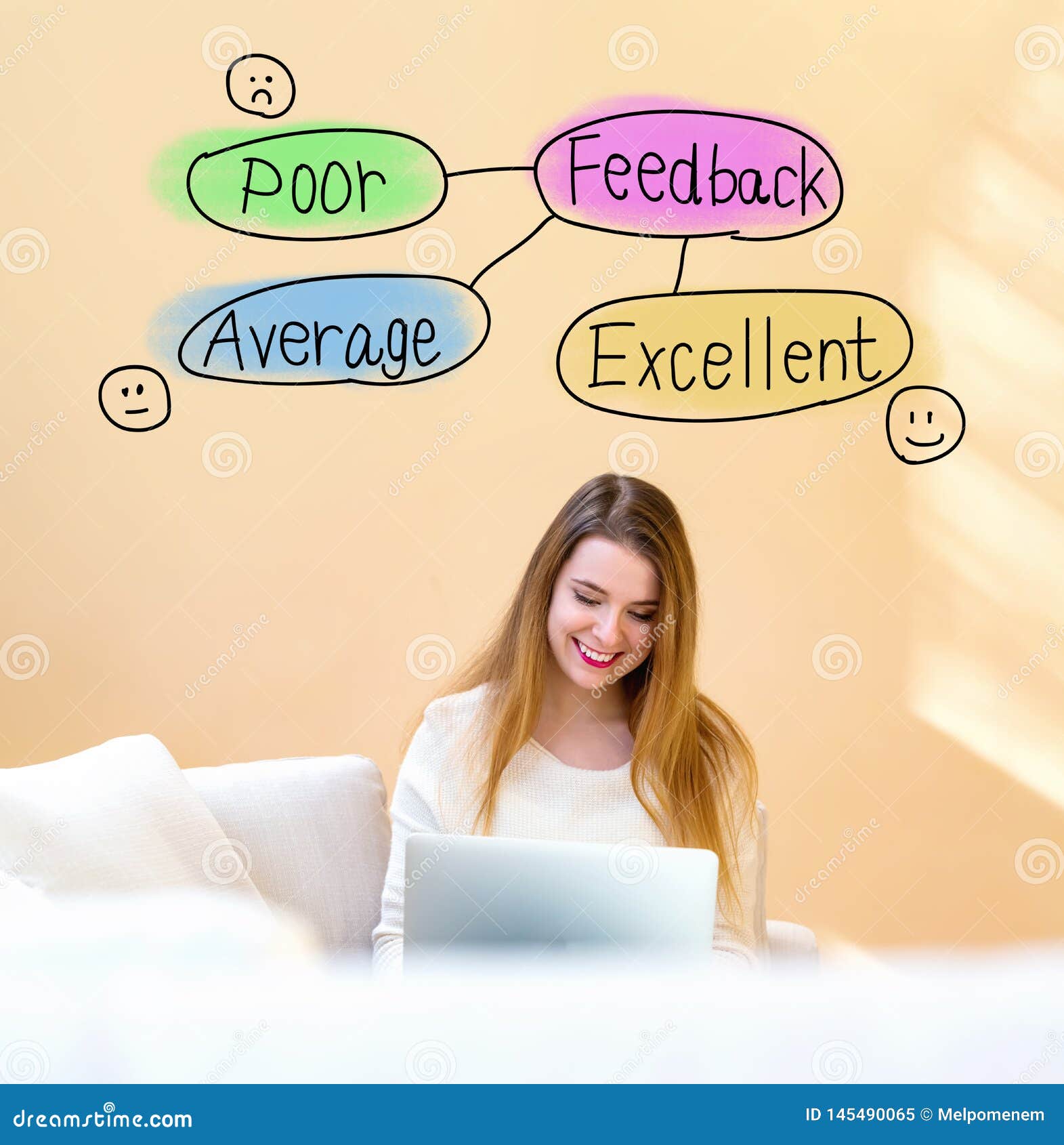 Feedback Theme with Woman Using Laptop Stock Illustration ...