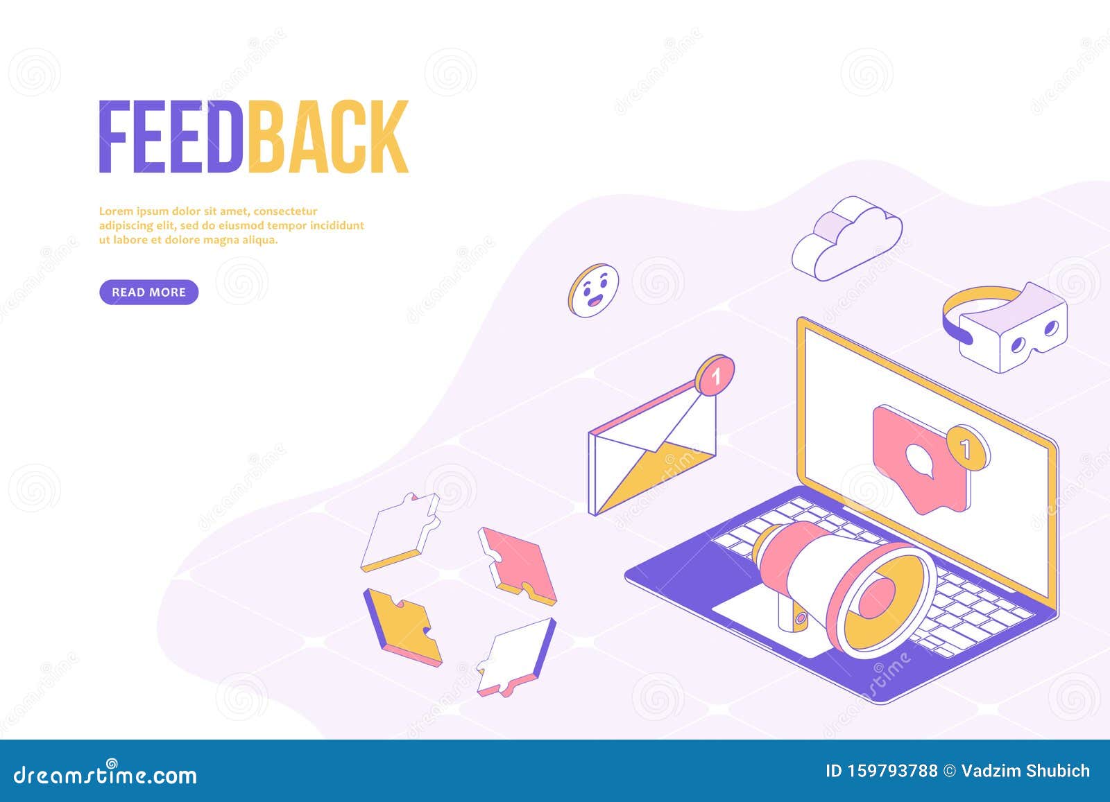 Feedback Web Banner Concept. Creative Design Template with Isometric ... Feedback Web Banner Concept. Creative Design Template with Isometric ...