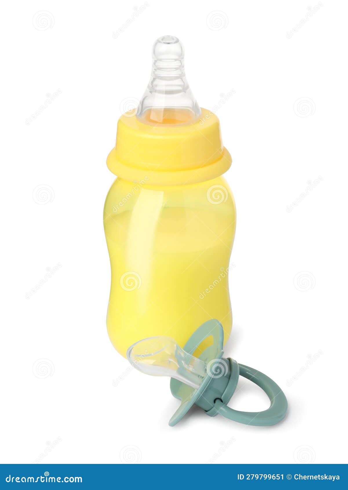 Feeding Bottle with Milk and Pacifier on White Background Stock Image ...