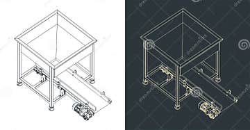 Feeding Hopper with Belt Conveyor Isometric Blueprints Stock ...